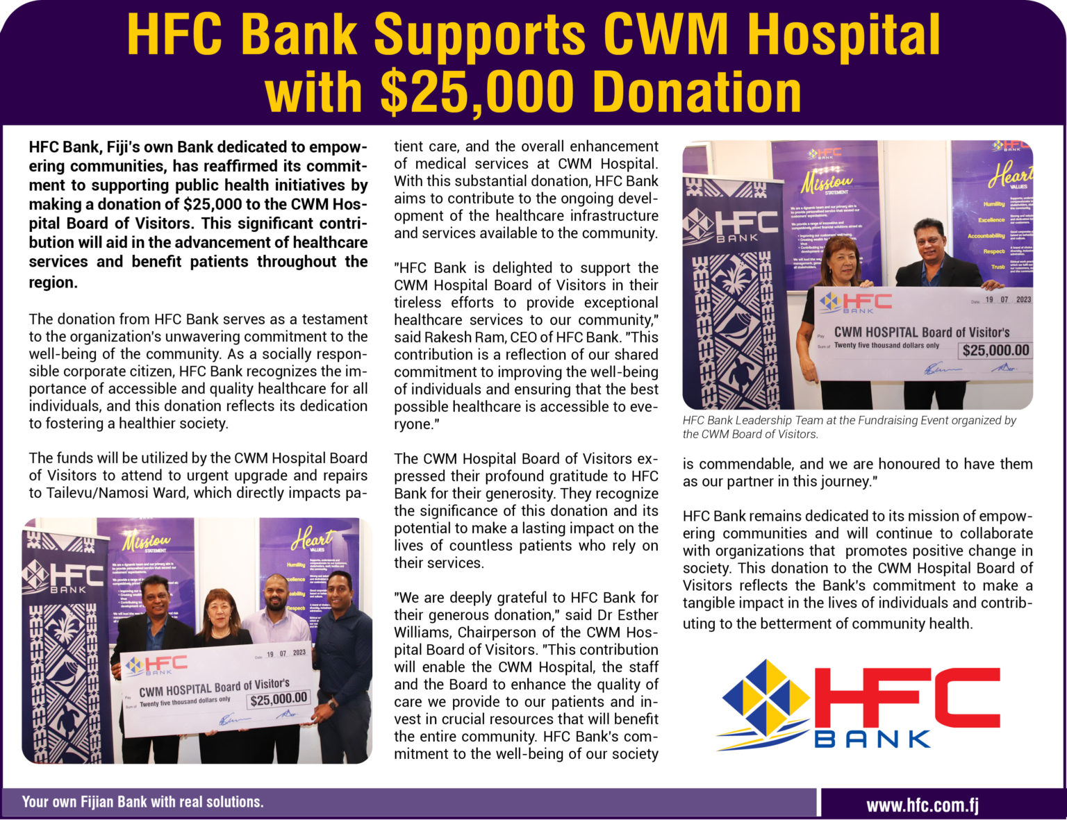 HFC Bank Supports CWM Hospital with $25,000 Donation - HFC Bank